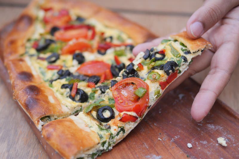 Turkish Pide Traditional Food with Beef and Vegetables. Stock Image ...