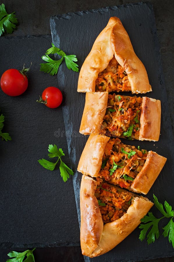 Turkish Pide Traditional Food Stock Image - Image of dish, cheese: 56722207
