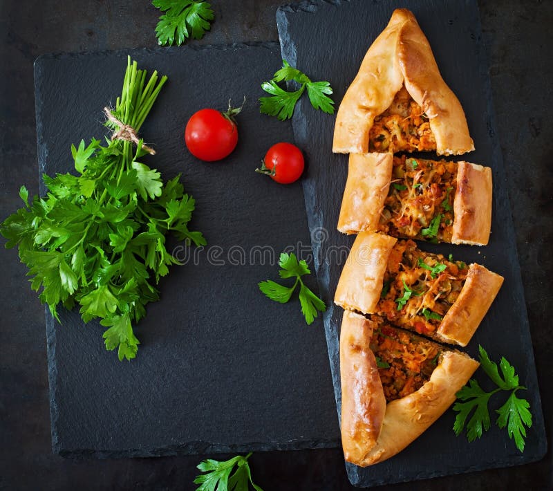 Turkish Pide Traditional Food Stock Image - Image of dish, cheese: 56722207