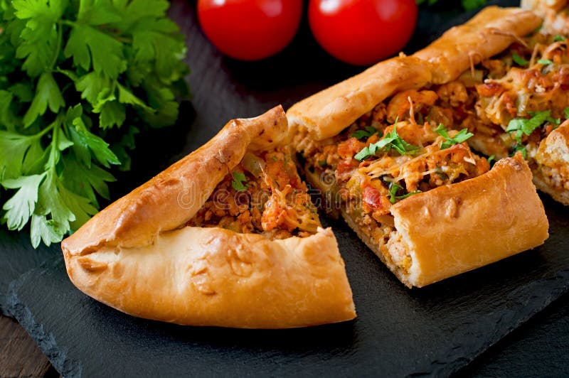 Turkish Pide Traditional Food Stock Image - Image of dish, cheese: 56722207