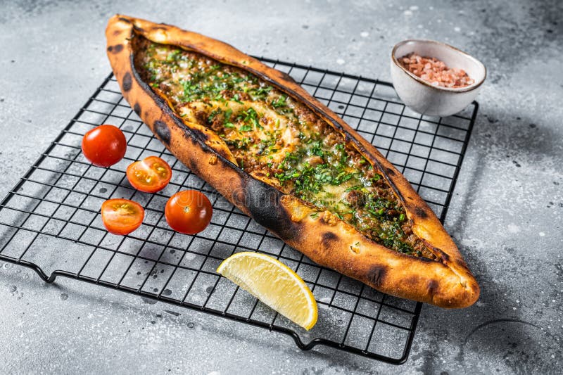Turkish Pide, Traditional Pie with Beef Meat and Vegetables. White ...