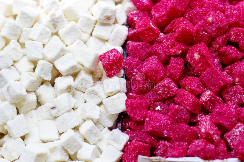 Turkish Pink and White Delight Lokum in Grand Stock Photo - Image of ...