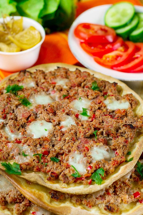 Turkish Pizza Lahmajoun Lahmacun with Ground Beef Stock Photo - Image ...