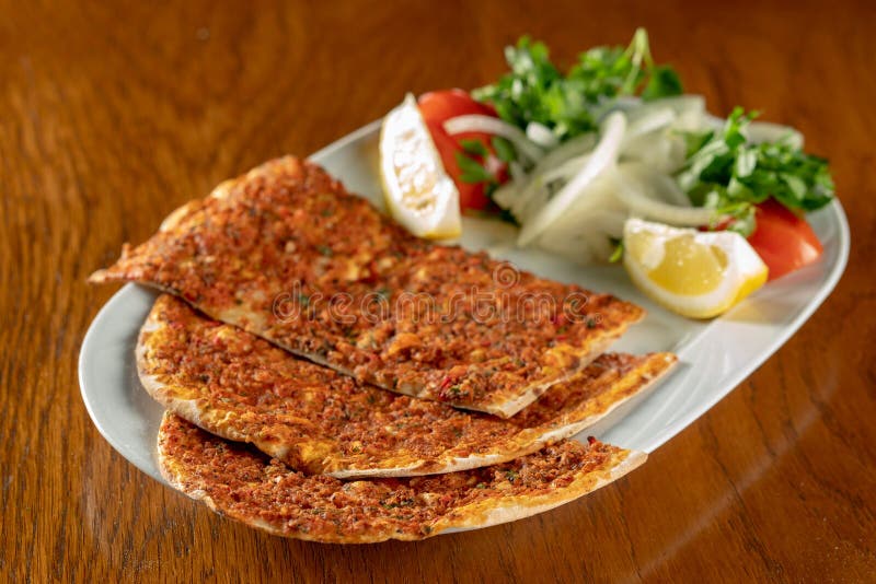 Turkish Pizza on the Wooden Table Stock Image - Image of drink ...
