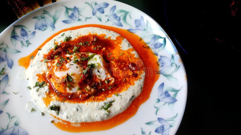 Cilbir eggs stock image. Image of turkish, dish, poached - 262929655