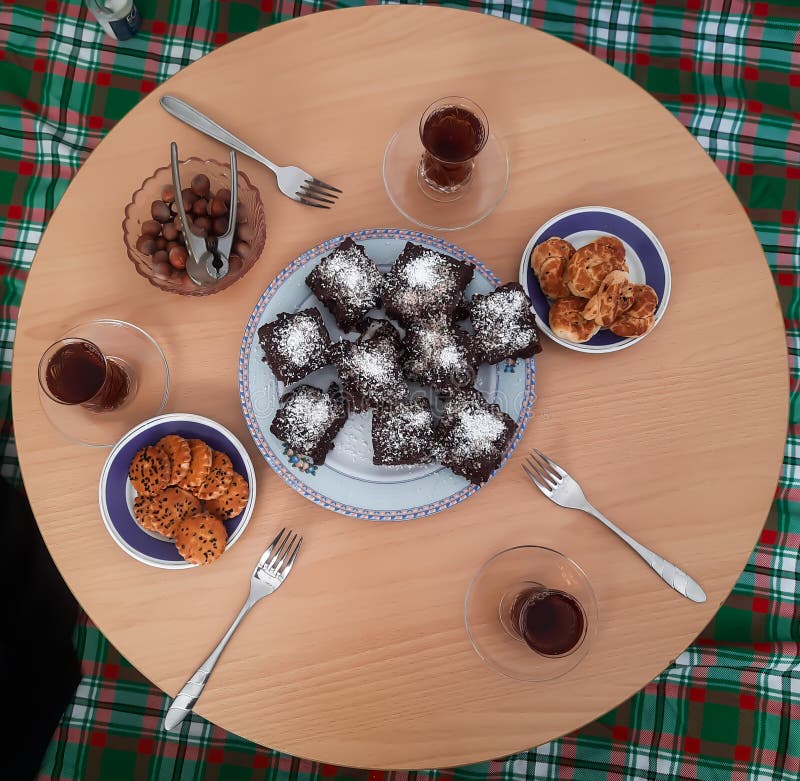 Turkish Snacks and Tea are Served on a Round Table Stock Photo - Image ...