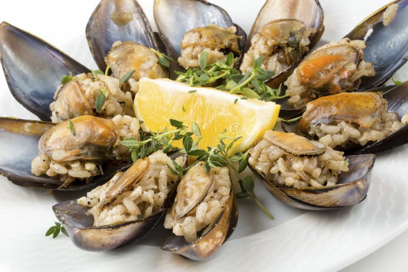 Turkish Style Stuffed Mussels Midye Dolma on the White Background Stock ...
