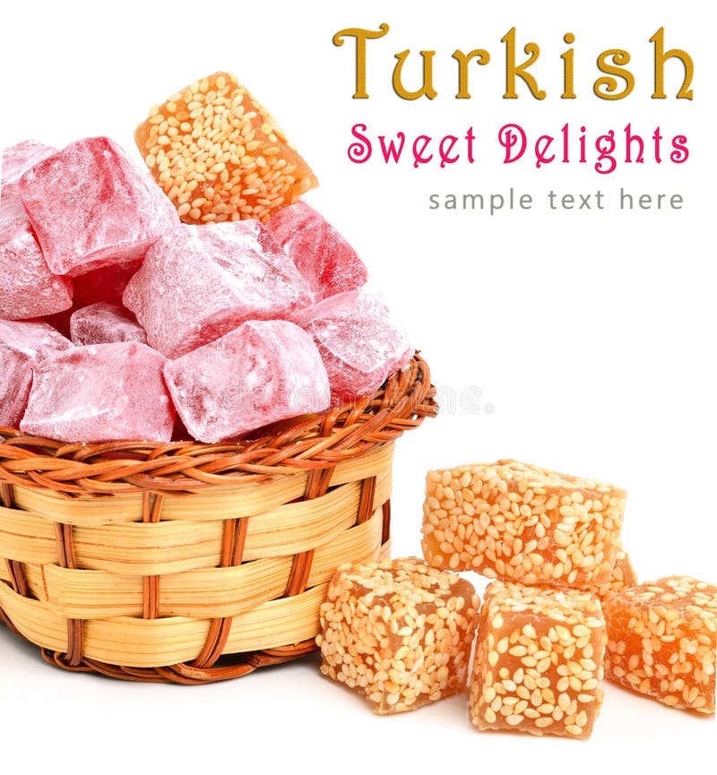 Turkish Sweet Delights in Icing Sugar in the Basket Isolated on Stock ...