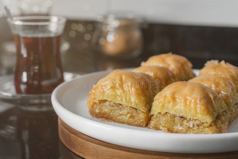 Turkish Sweet - Pistachio Baklava and Turkish Tea Stock Photo - Image ...
