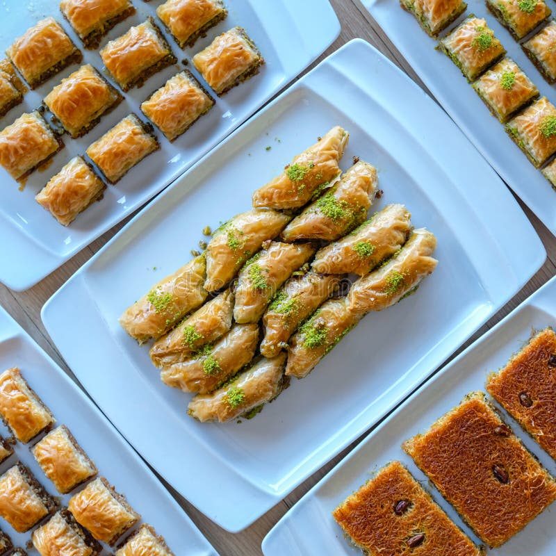 A Picture from the Top of a Group of Various Turkish Sweets Dishes ...
