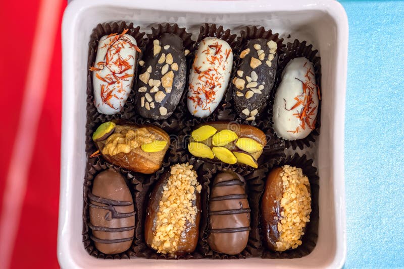 Turkish Sweets Top View. Chocolate Cakes with Nuts and Pistachios ...