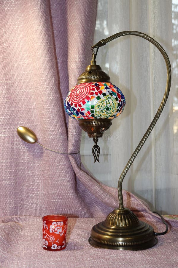 Turkish Table Lamp with Mosaic and a Candle Stock Photo - Image of ...
