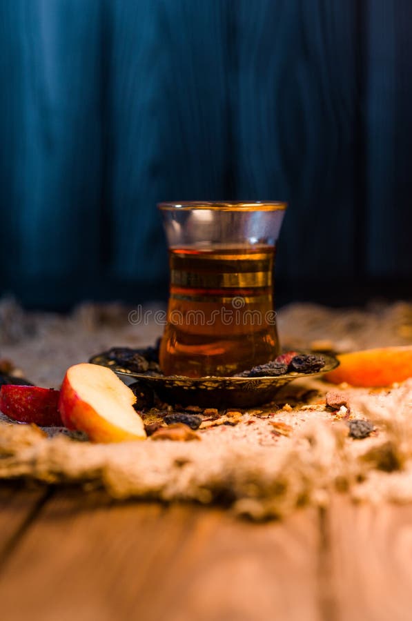 Turkish Tea with Apple Slices Oriental Theme in Warm Cold Light Stock ...
