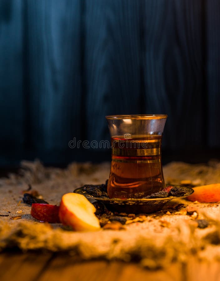 Turkish Tea with Apple Slices Oriental Theme in Warm Cold Light Stock ...