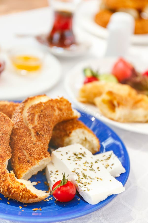 Turkish Tea, Cheese, Honey, Jam, Simit. Authentic Turkish Break Stock ...