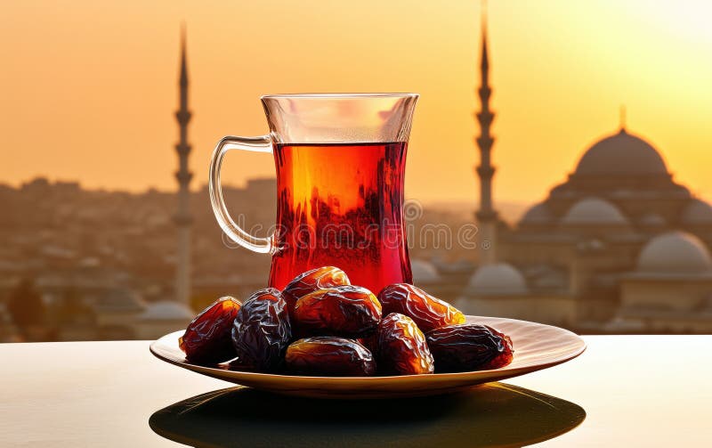 Turkish Tea and Dates at Sunset Stock Illustration - Illustration of ...
