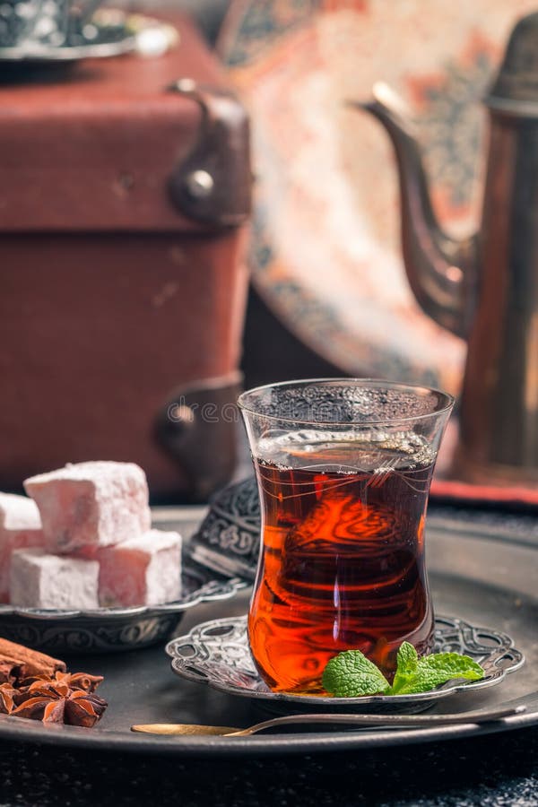 Turkish tea and delight stock image. Image of retro, cinnamon - 88189367