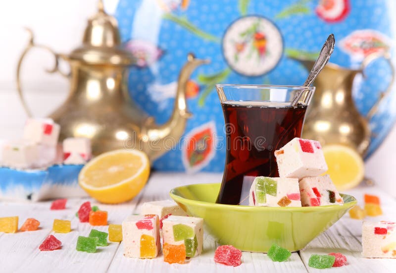 Turkish Tea with Oriental Sweets Stock Photo - Image of ingredient ...