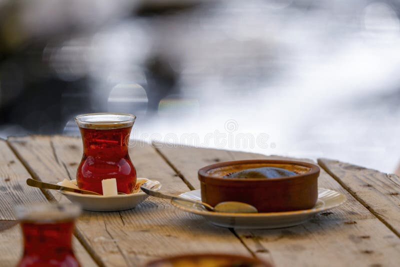 Turkish Tea and Rice Pudding on the Table Stock Image - Image of asian ...
