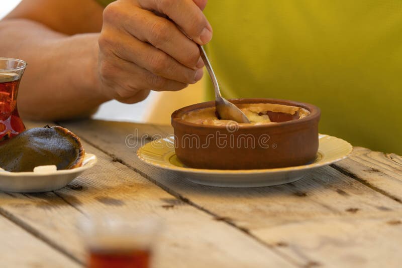 Turkish Tea and Rice Pudding on the Table Stock Image - Image of meal ...