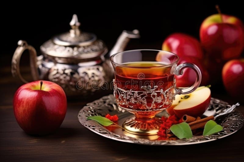 Turkish Tea Set with Red Apple Tea Stock Photo - Image of aromatic ...