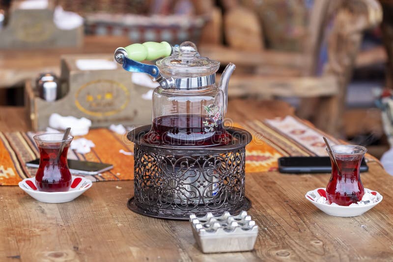 Turkish Tea in Traditional Glasses on Table. Traditional Turkish Tea ...