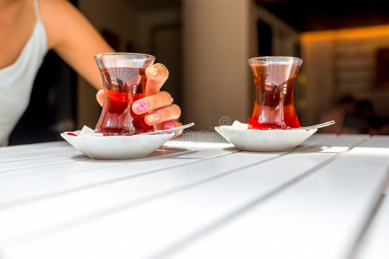 Turkish Tea in Traditional Teacup Stock Image - Image of time, holding ...