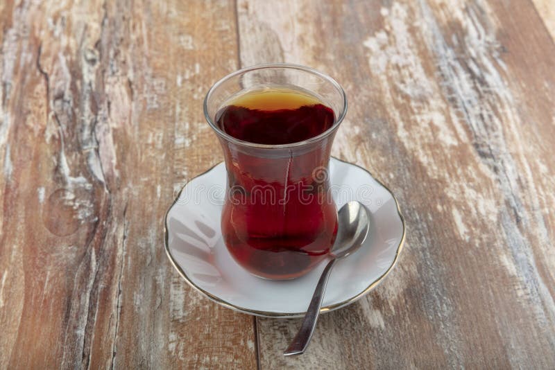 Turkish Tea on Wooden. Turkish Tea Glass Bardak Table Stock Photo ...