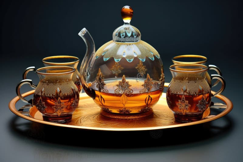 Turkish Teapot with Tea Glasses and Tray Stock Illustration ...