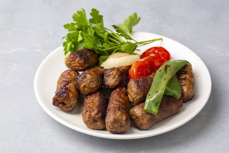 Turkish Tekirdag or Inegol Kofte with Piyaz Salad Stock Photo - Image ...