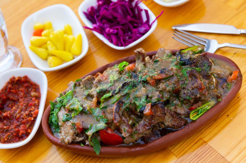 Turkish Traditional Dish Tirit with Meat and Vegetables Closeup Stock ...