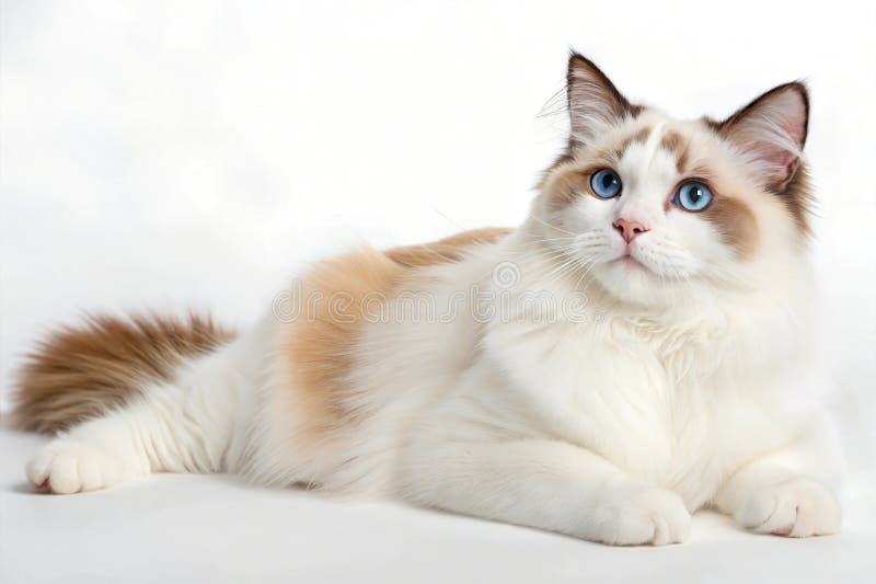 Turkish Van Cat Lying on White Background. Turkish Van Cat Portrait ...