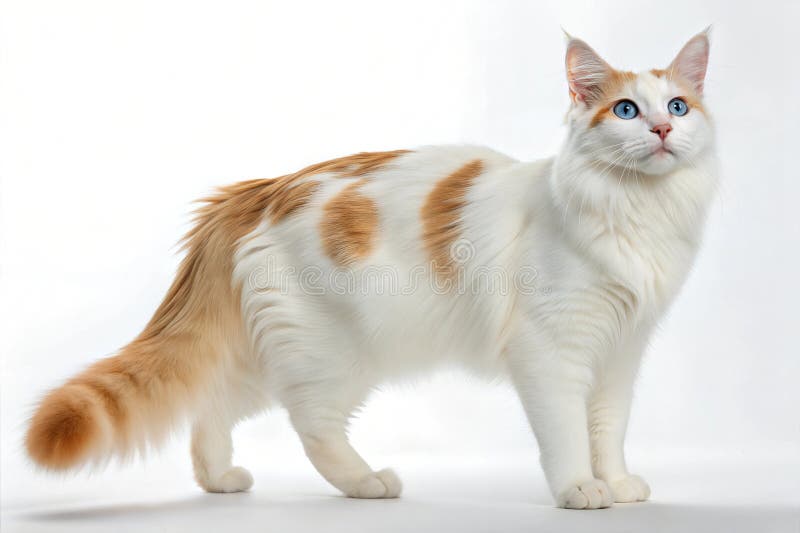 Turkish Van Cat Standing on White Background with Striking Blue Eyes ...
