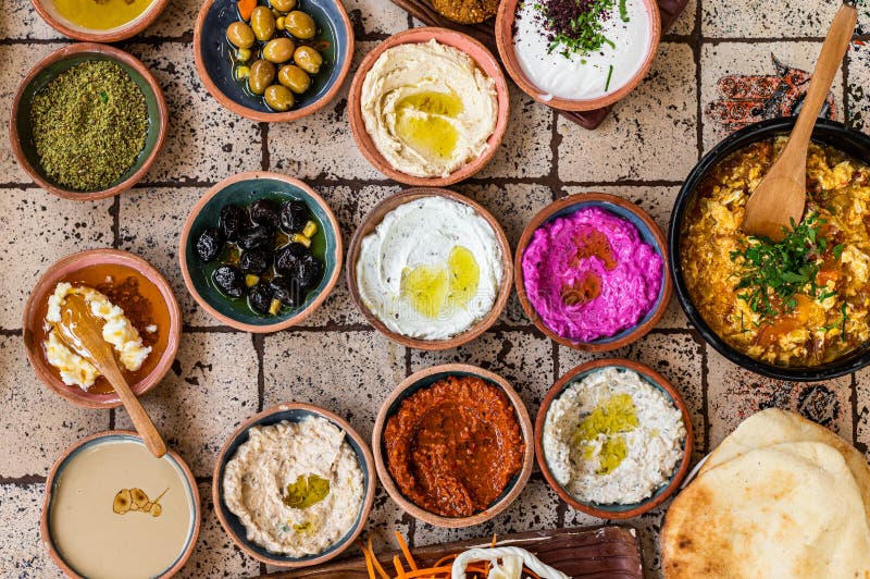 Turkish Village Breakfast Table Served in a Restaurant. Top View Stock ...