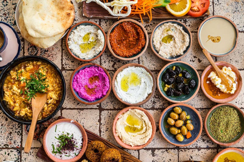 Turkish Village Breakfast Table Served in a Restaurant. Top View Stock ...