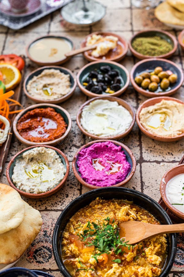 Turkish Village Breakfast Table Served in a Restaurant. Top View Stock ...