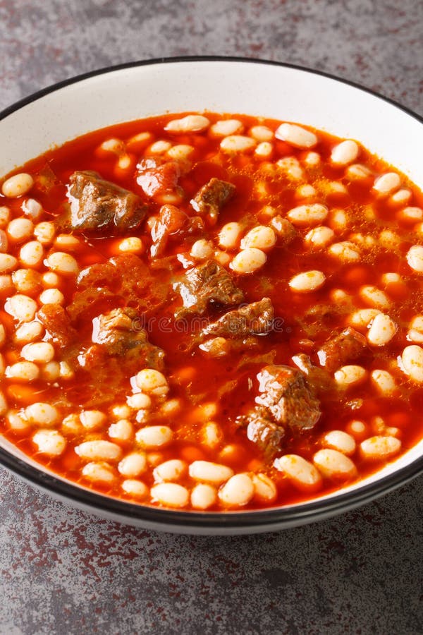Turkish White Bean Stew with Meat Closeup in the Plate. Vertical Stock ...