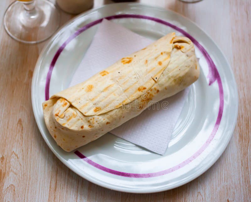 Turkish Wrapped Dish Durum on White Plate Stock Image - Image of meat ...