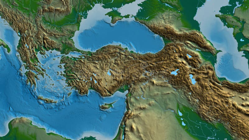 Turkiye area. Physical map stock illustration. Illustration of border ...