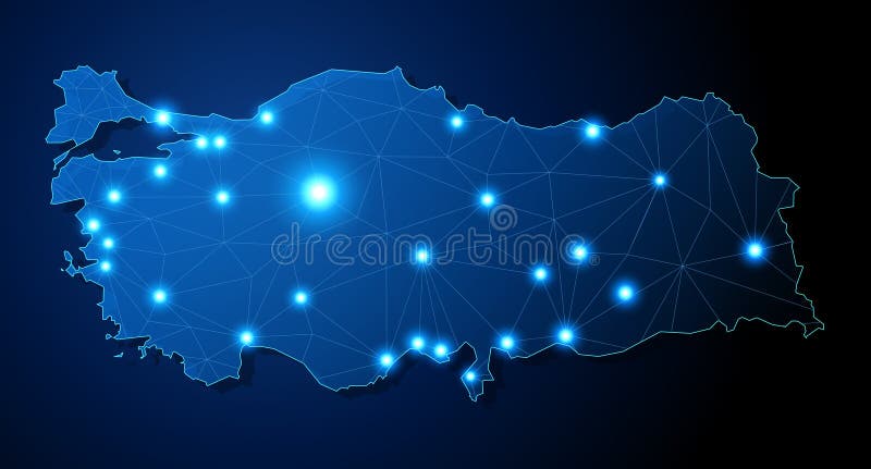 Turkiye - Country Shape with Lines Connecting Major Cities Stock Vector ...