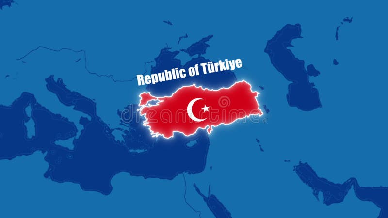 Turkiye 3d Animated Map with Flag. on Blue Background Animation Map of ...