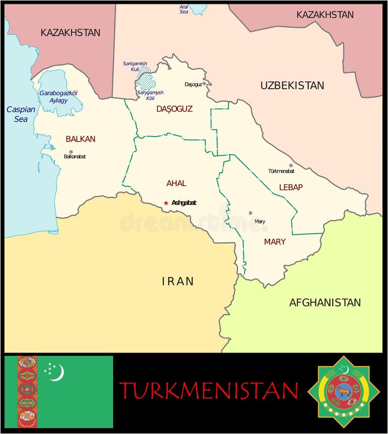 Turkmenistan Map With Administrative Divisions. Stock Vector ...
