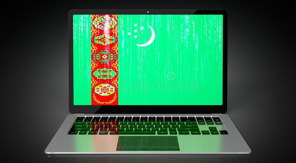 Turkmenistan - Country Flag and Binary Code on Laptop Screen Stock ...