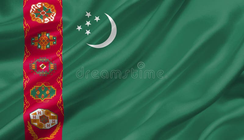 Turkmenistan Flag Waving With The Wind 3d Illustration Stock
