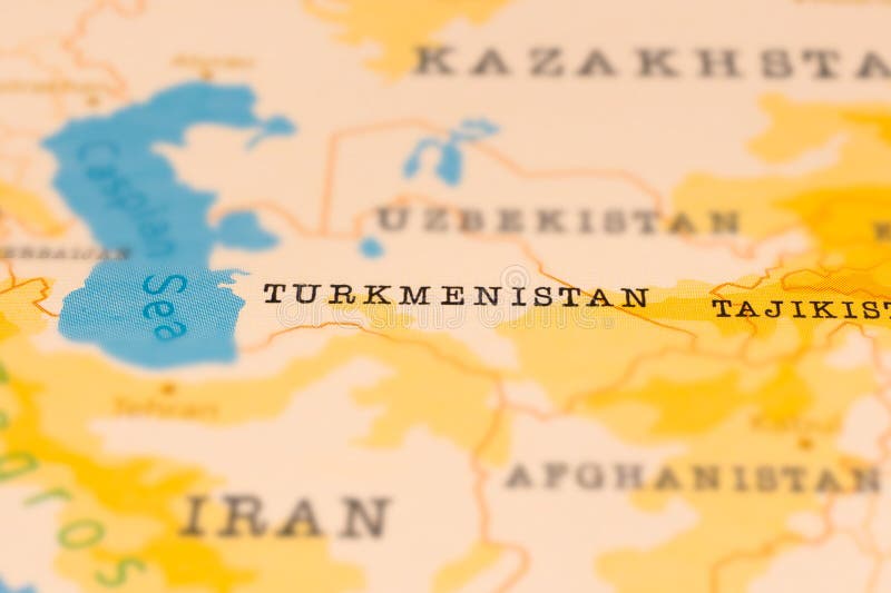 Turkmenistan in Focus on a Tilted World Map. Stock Illustration ...