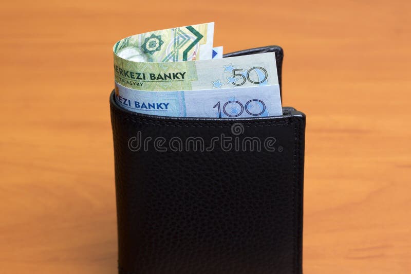 Turkmenistani Manat in the Black Wallet Stock Image - Image of economy ...