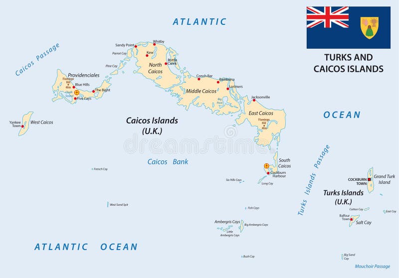 Turks and Caicos Islands Map with Flag Stock Vector - Illustration of ...