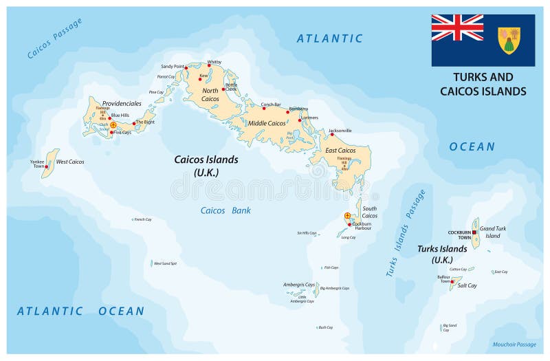 Turks and Caicos Islands Map with Flag Stock Vector - Illustration of ...