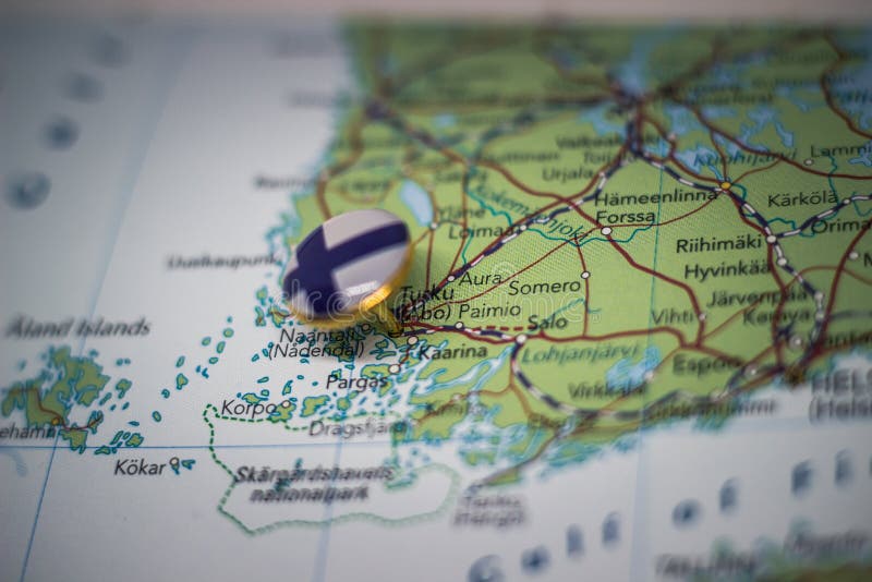 Turku Pinned on a Map with Flag of Finland Stock Image - Image of ...