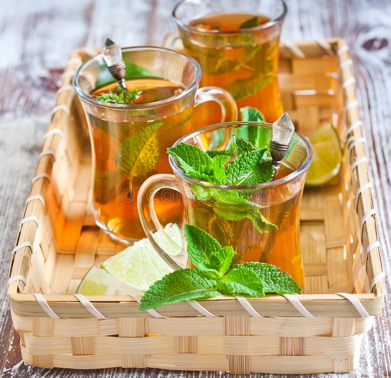 Herbal Mint Tea Picnic in Nature Stock Image - Image of cloth, leaves ...